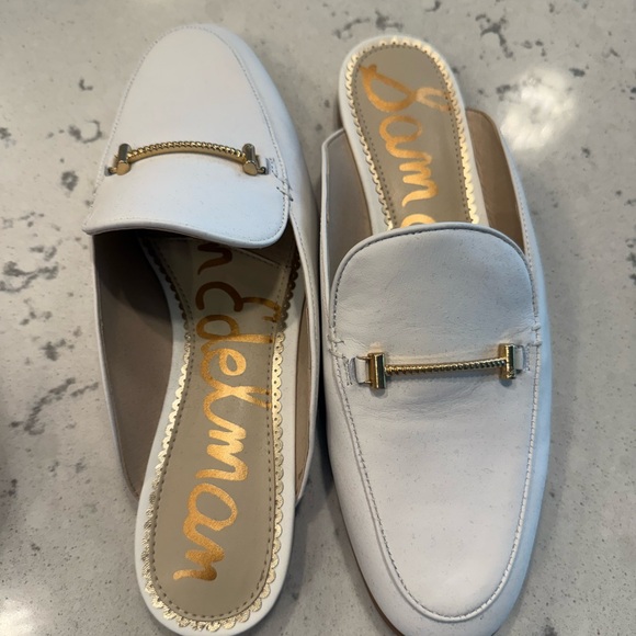 Sam Edelman | Shoes | Sam Edelman White Mules With Gold Hardware | Poshmark